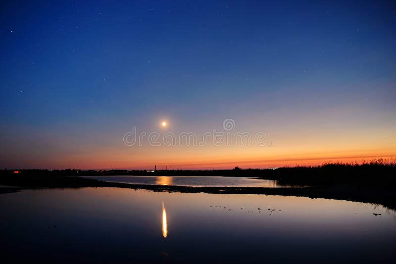 Beautiful Landscape of Moon Over the Sea Stock Photo - Image of evening ...