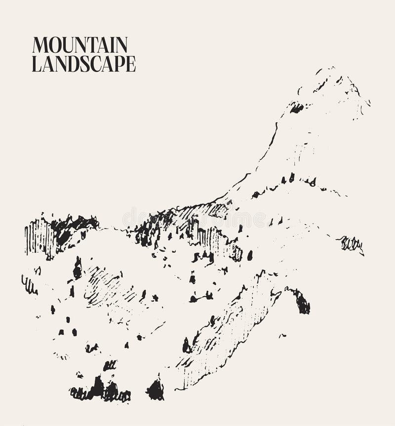 Beautiful Landscape with Mountain and Spruce Forest. Hand Drawn Vector ...