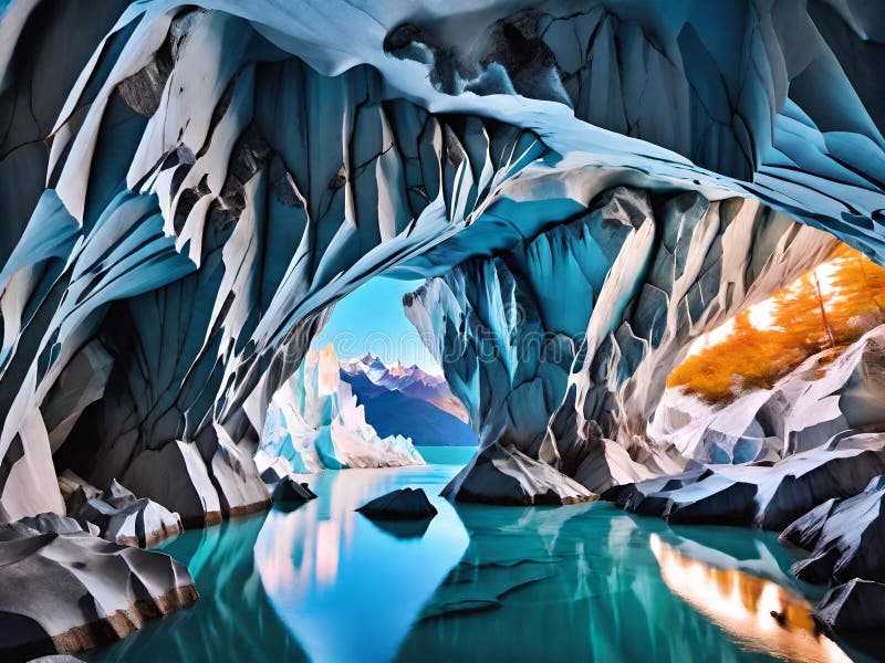 Beautiful Landscape with Mountains and Cave with Blue Sea Stock ...