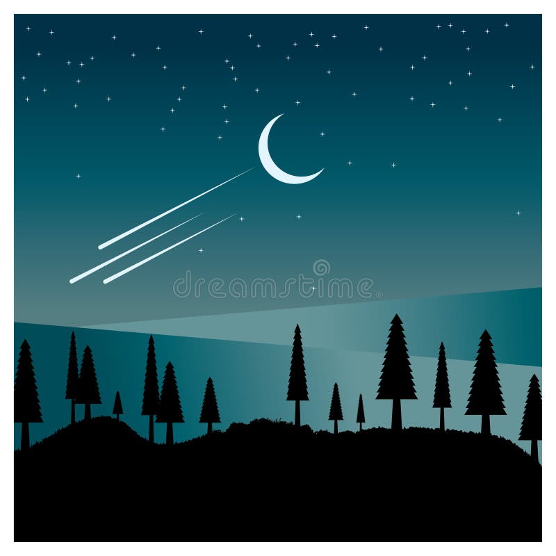 Beautiful Landscape of Mountains Pine Trees and Moon Stock Vector ...