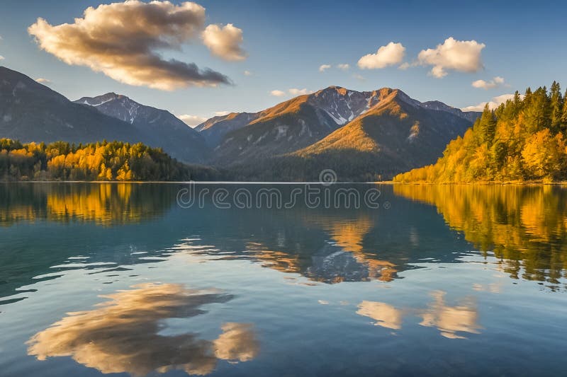 Beautiful Landscape with Mountains Reflection in Calm Lake Water in ...