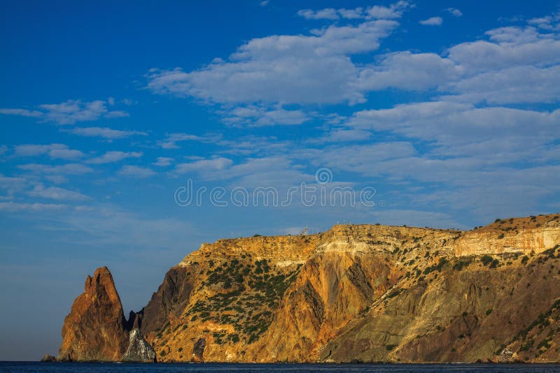 Beautiful Landscape with Mountains, Seascape and Deep Blue Sky Stock ...
