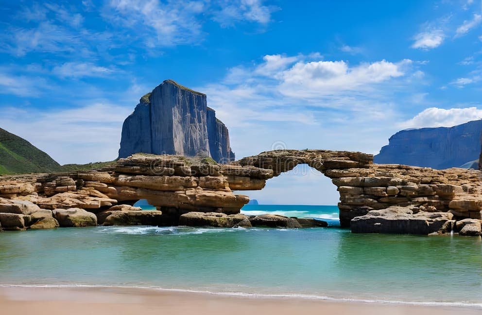 Beautiful Landscape with a Natural Stone Arch Stock Illustration - Illustration of landscape ...