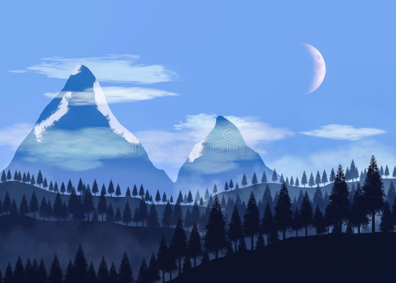 Beautiful Landscape. Night Scene Stock Illustration - Illustration of ...