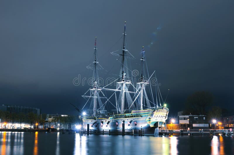 Beautiful Landscape with Old Sailing Ship on the Channel in Even Stock ...
