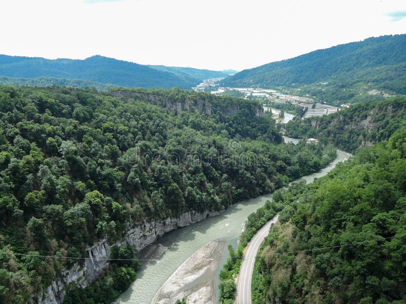 Beautiful Landscape Overlooking the River Valley in the Mountains Stock ...