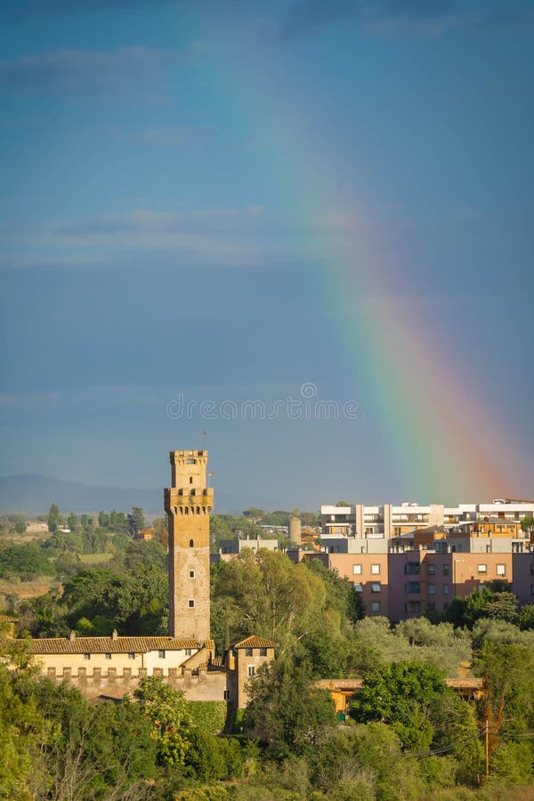 Beautiful Landscape with Rainbow and Old Castle in Rome, Italy Stock ...