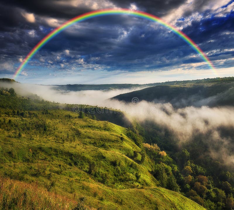 Beautiful Landscape with a Rainbow in the Sky Stock Image - Image of ...