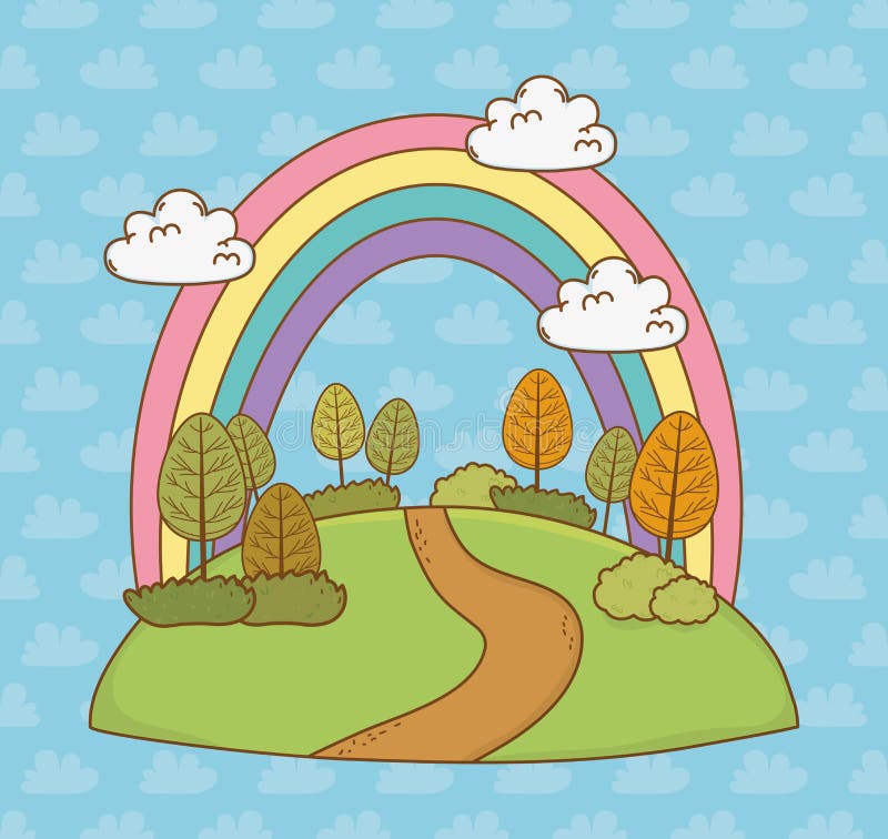 Beautiful Landscape With Rainbow Stock Illustration - Illustration of ...