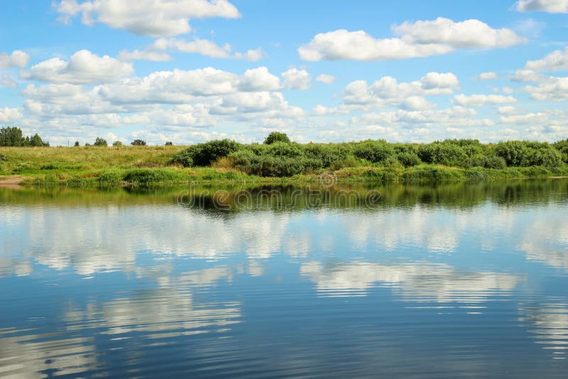 Beautiful Landscape with Reflection on River Sky and Clouds Stock Photo ...
