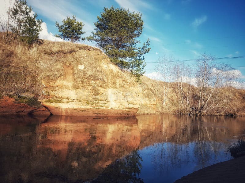 Beautiful Landscape on the River Bank and the Blue Sky with Clouds ...