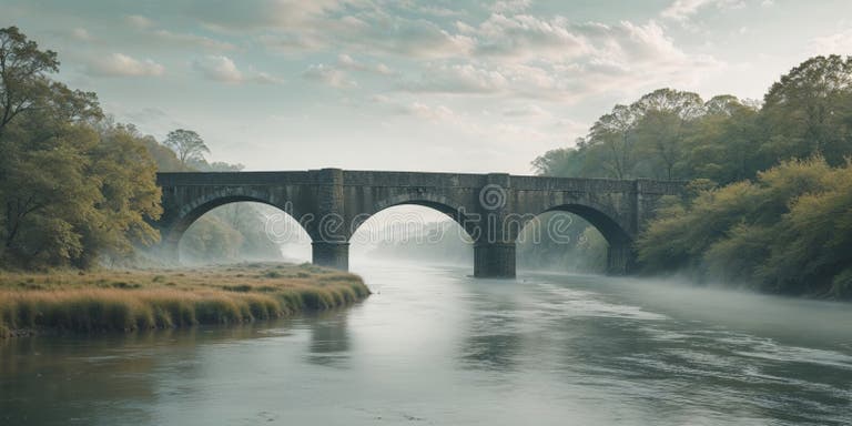 A Beautiful Landscape with a River and a Bridge Stock Image - Image of ...