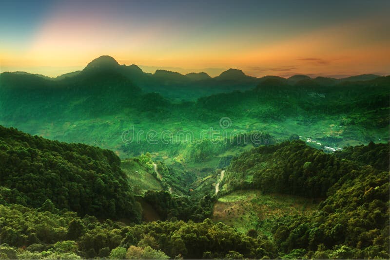 Beautiful Landscape the Road Way in the Valley during Sunset. Stock ...