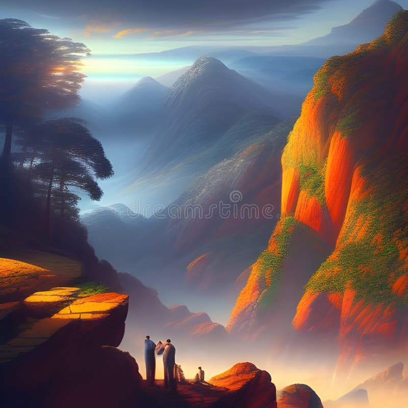 Beautiful Landscape with Rocks and Mountains Stock Illustration ...