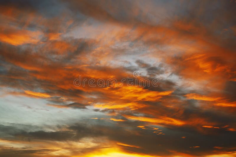 Beautiful Landscape on Sea with Sunset, Dramatic Clouds with Red Fire ...