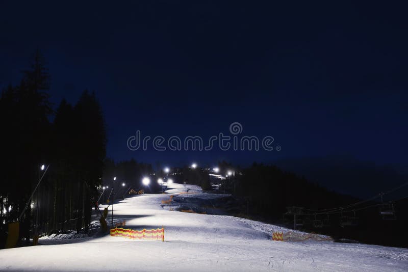 Beautiful Landscape with Ski Track at Night. Stock Photo - Image of ...