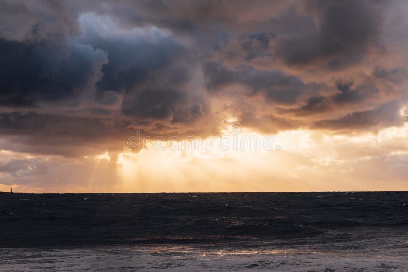 Beautiful Landscape Stormy Sea and Sky at Sunset with Clouds Stock ...