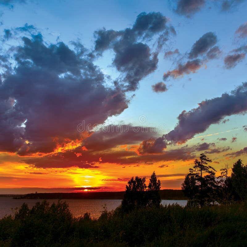 Beautiful Landscape with Sunset Stock Photo - Image of scenic, dramatic ...