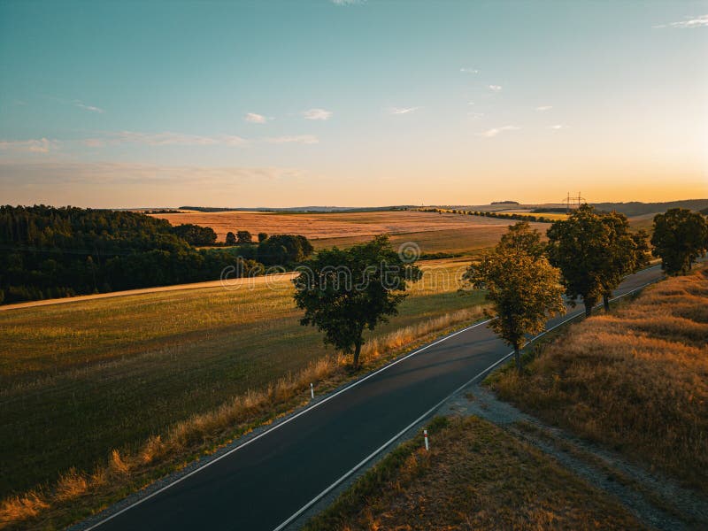 Beautiful Landscape at Sunset, Path between Fields Stock Image - Image ...