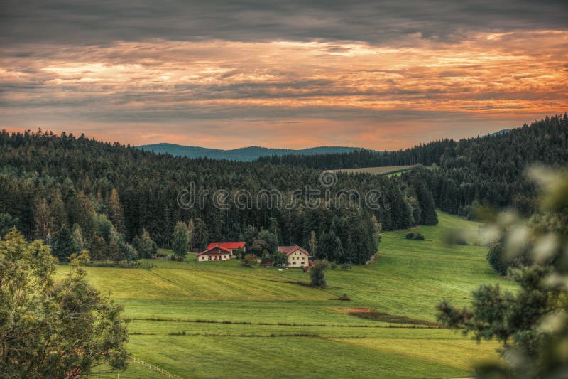 Beautiful Landscape Sunset Scene Over German Bavaria Stock Image ...