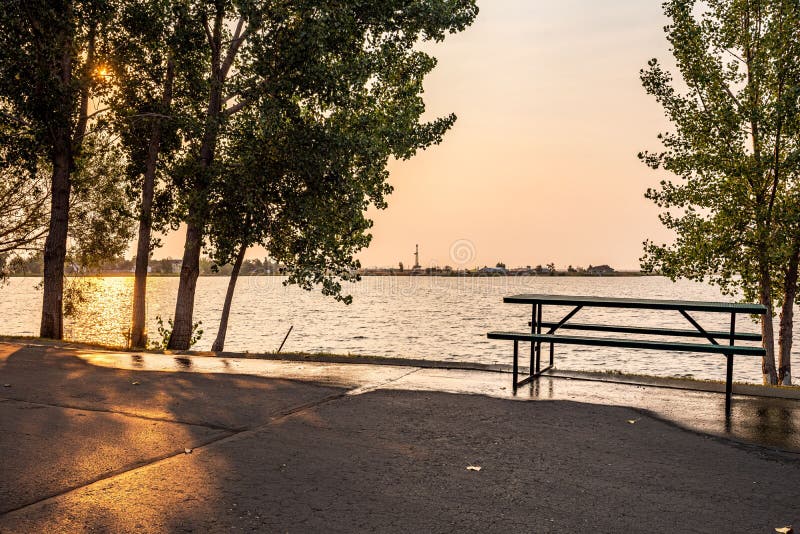 Beautiful Landscape of Trees by the Lake on the Sunset Stock Image ...