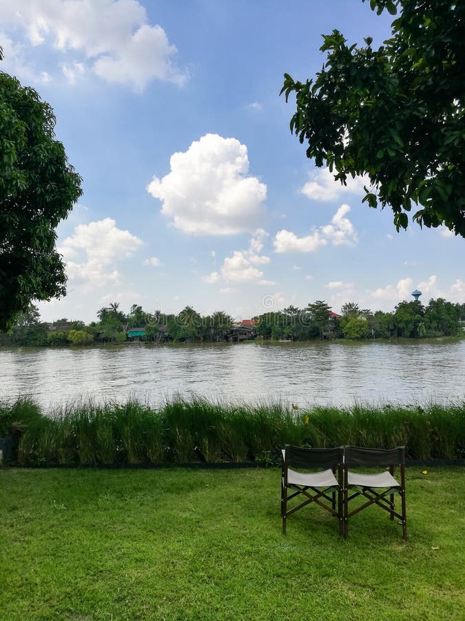 Beautiful Landscape View with Seating Point at Riverside Stock Image ...