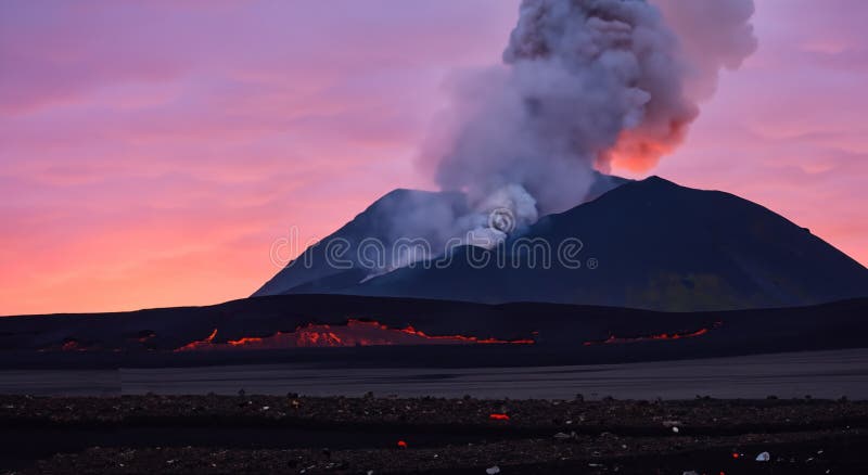 Beautiful Landscape of a Volcano Emitting Smoke Stock Illustration ...