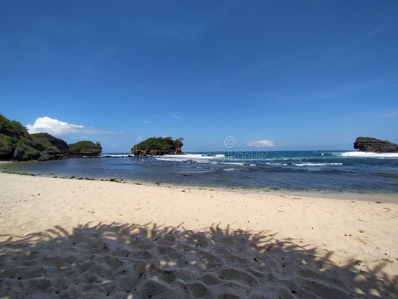 Beautiful Landscape of White Sand Beach in Watukarung Pacitan Stock ...