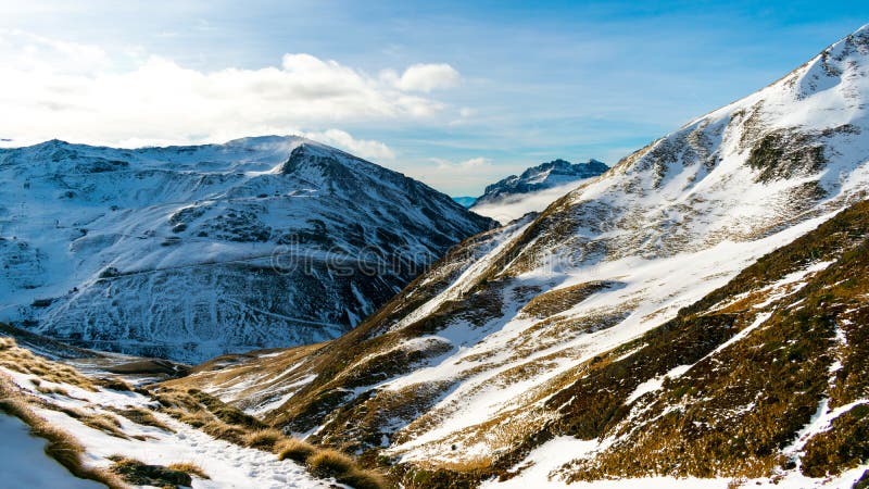 Beautiful Landscape of Winter Snowy Mountains in the Pyrenees Stock ...