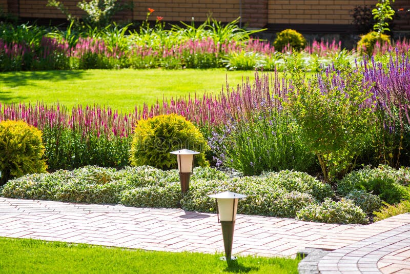 Beautiful Landscaping with Beautiful Plants Stock Photo - Image of ...