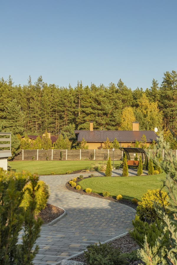 Beautiful Landscaping of Personal Plot. Beautiful Lawn and Various ...