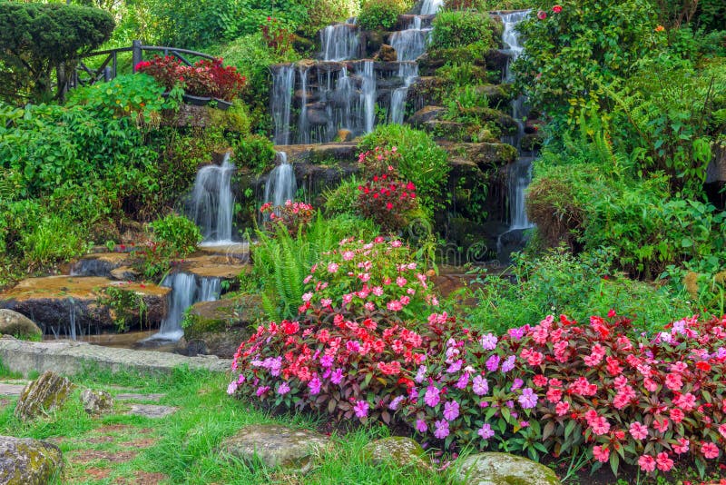 Beautiful Landscaping with Waterfall Stock Photo - Image of pond ...