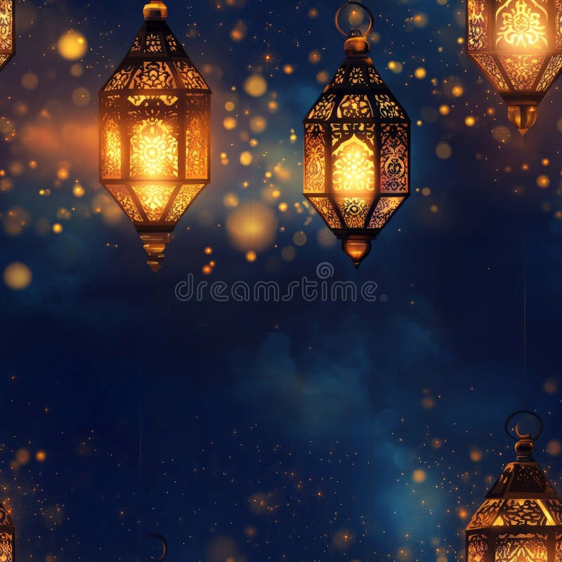 A Beautiful Lantern Pattern with Hanging Ramadan Lights, Glowing Softly ...