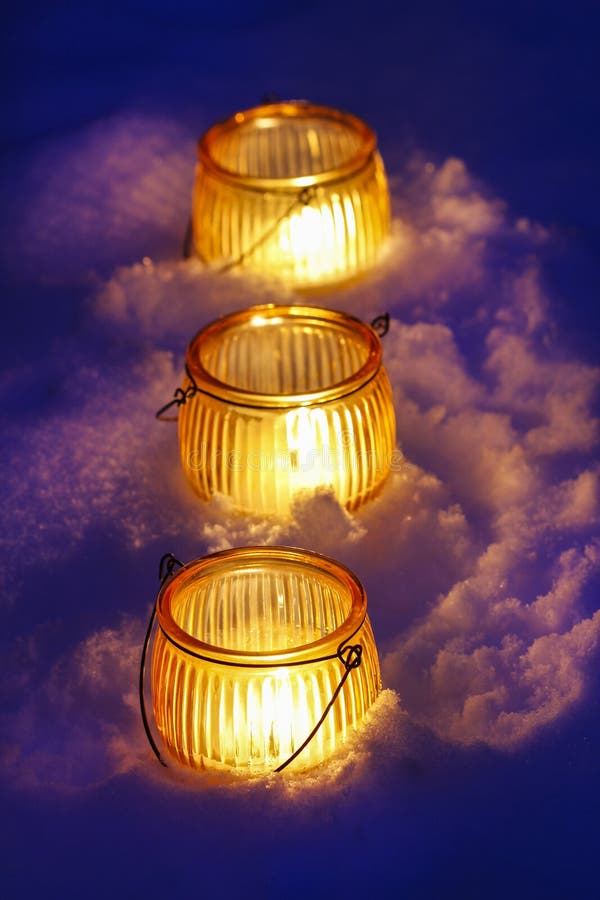 Beautiful lanterns on snow stock photo. Image of garden - 38303914