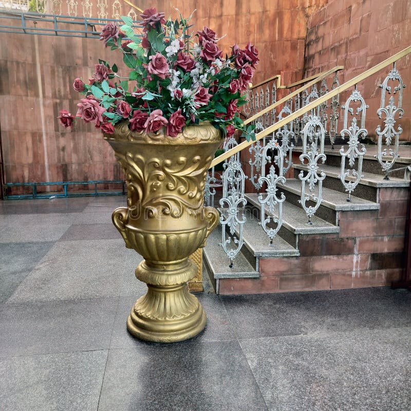 Beautiful Large Artificial Flower on Pot Ahead the Stairs of Fort Stock ...