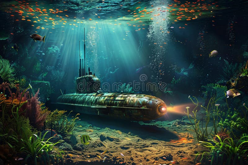 Beautiful Large Bathyscaphe Floating in Middle of Deep Ocean during ...