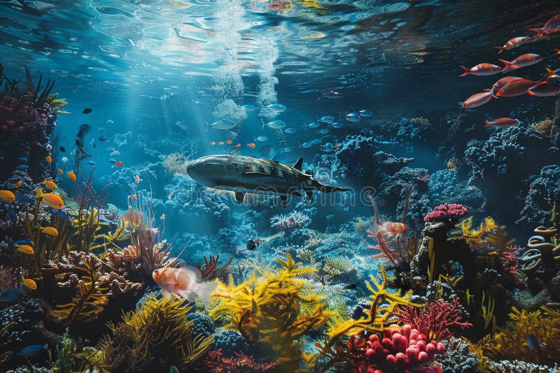 Beautiful Large Bathyscaphe Floating in Middle of Deep Ocean during ...