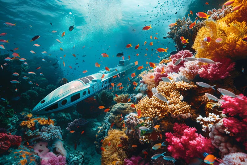 Beautiful Large Bathyscaphe Floating in Middle of Ocean during ...