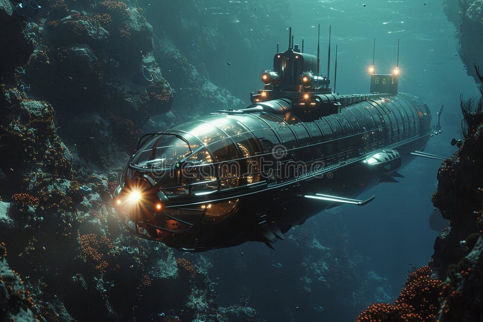 Beautiful Large Bathyscaphe Floating in Middle of Ocean during ...