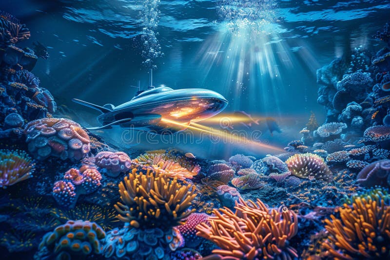 Beautiful Large Bathyscaphe Floating in Middle of Ocean during ...