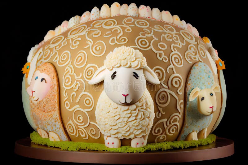 Beautiful Large Easter Lamb Cake with Faces of People and Decoration in ...