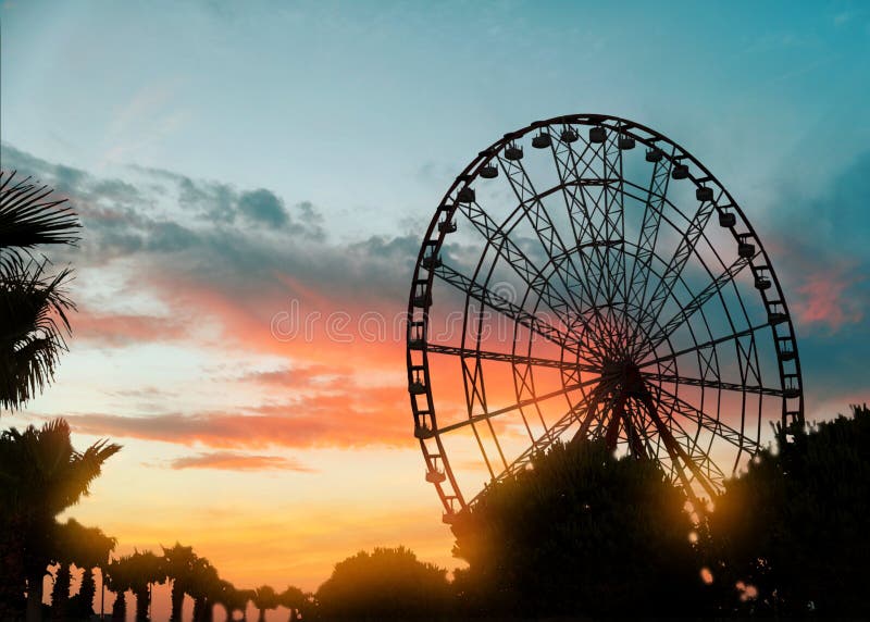 Beautiful Large Ferris Wheel Outdoors at Sunset Stock Photo - Image of ...