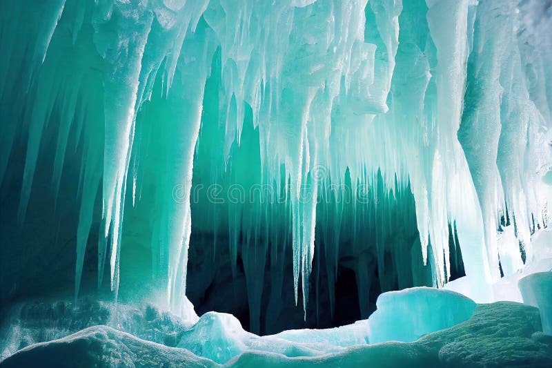 Beautiful Large Frozen Icicles in Ice Cave in North. Stock Illustration ...