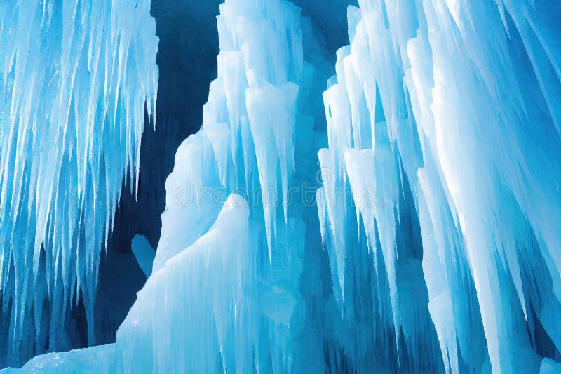 Beautiful Large Frozen Icicles in Ice Cave in North. Stock Illustration ...