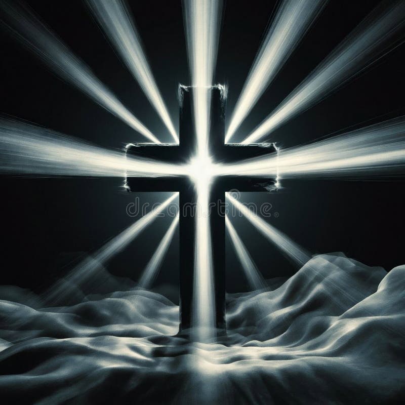 Large Glowing Cross on a Dark Background Stock Illustration ...