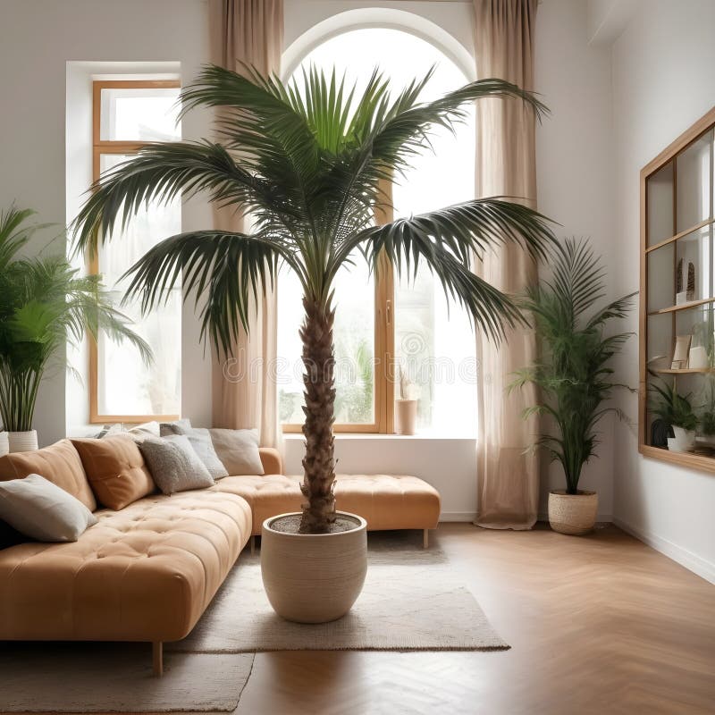 Beautiful Large Palm Tree As Part of the Interior Design Stock ...