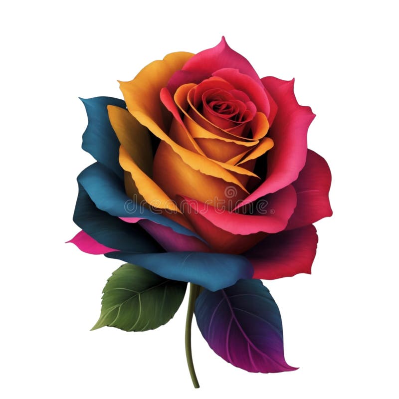 Large Rainbow Rose Graphic on a White Background Stock Illustration ...