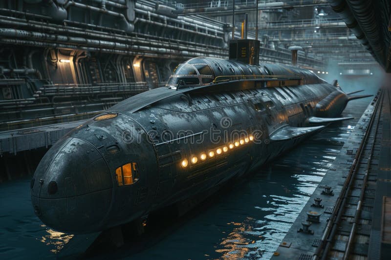 Beautiful Large Submarine Floating in Middle of Ocean during Mission ...