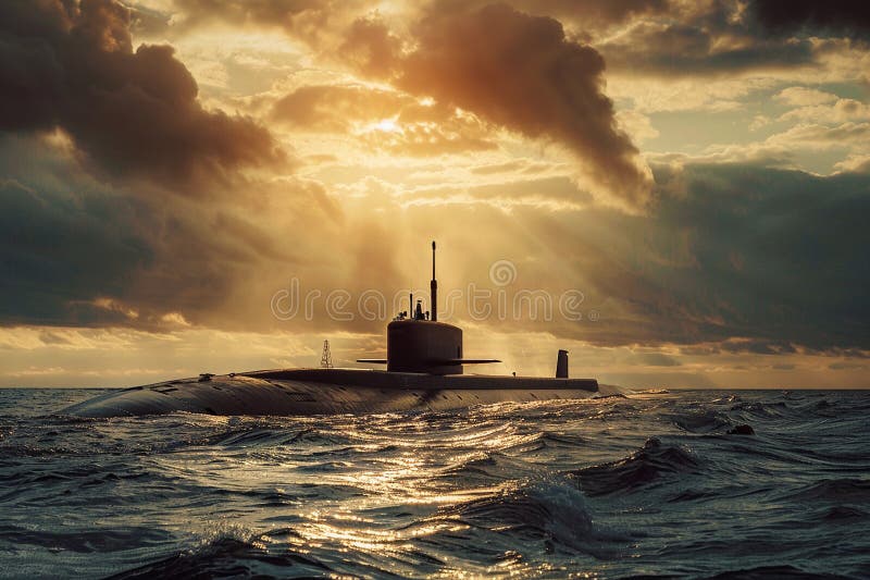 Beautiful Large Submarine Floating in Middle of Ocean during Mission ...