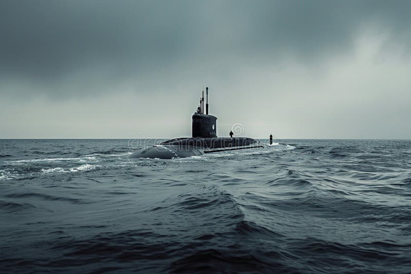Beautiful Large Submarine Floating in Middle of Ocean during Mission ...